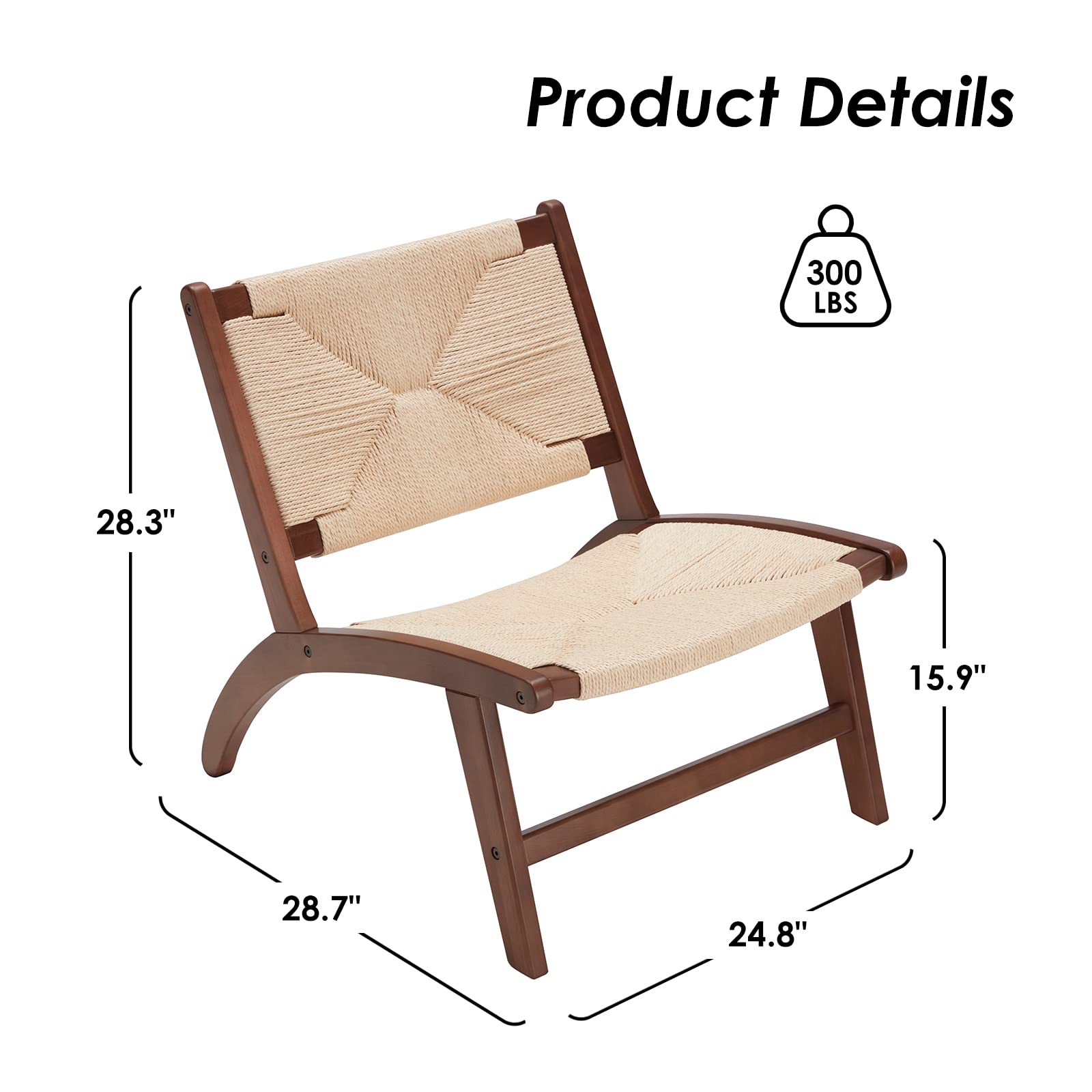 Soohow Braided Jute Woven Weave Seat Beige Modern Boho Living Room,Bedroom Reading Mid Century Accent, Set of 1, Paper Rope/Latte Beech Chair