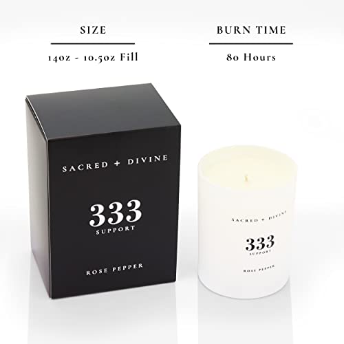 Sacred + Divine 333 "Support Scented Intention Candle, Rose Pepper, Angel Number Manifestation Candle, Soy Coconut Aromatherapy Candle with 80 Hour Burn Time
