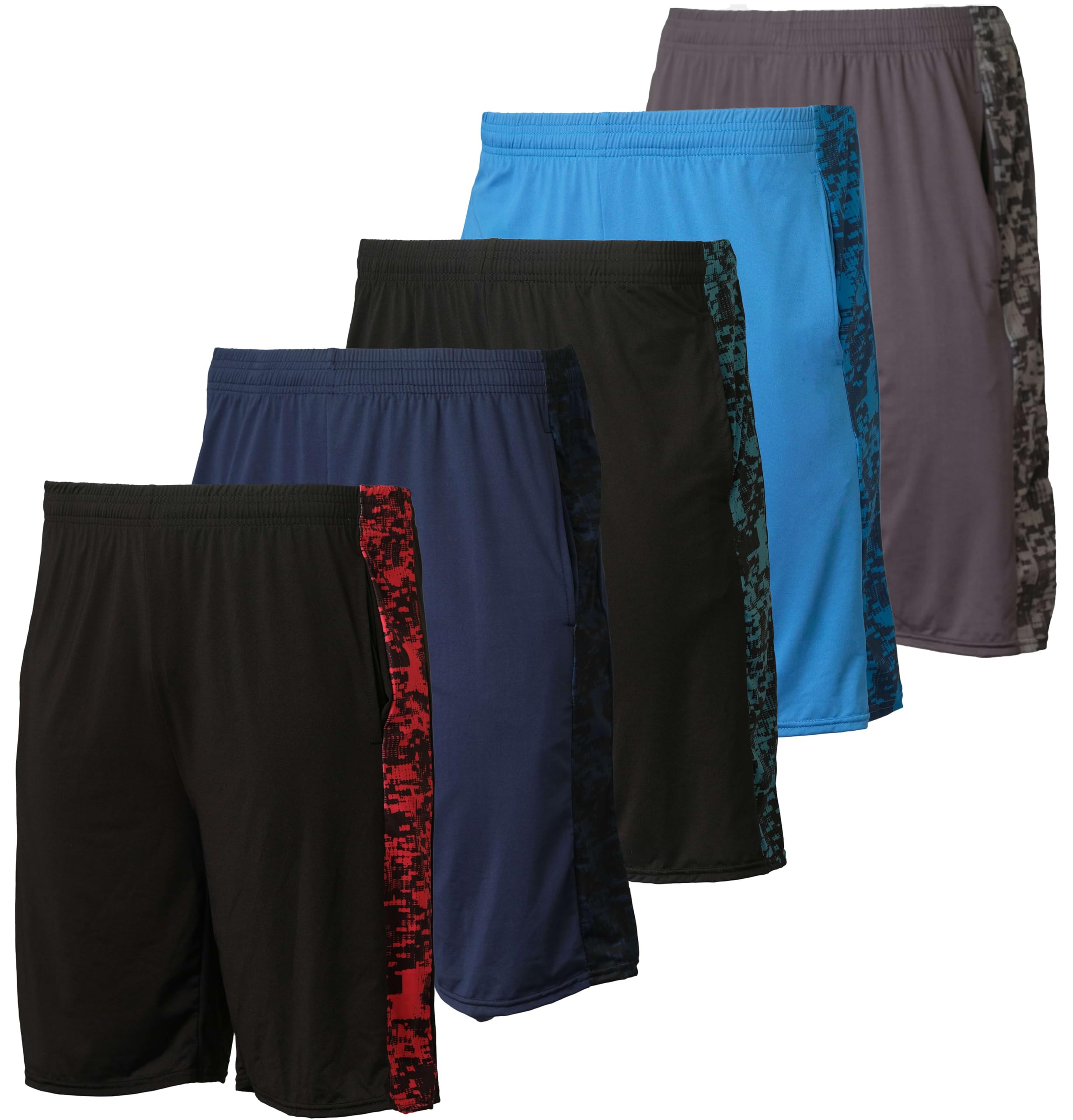 5 Pack Men’s Active Quick Dry Fit Short Pockets Athletic Running Gym Basketball Workout Activewear Sports Men, Set 11, XXL, Pack of 5