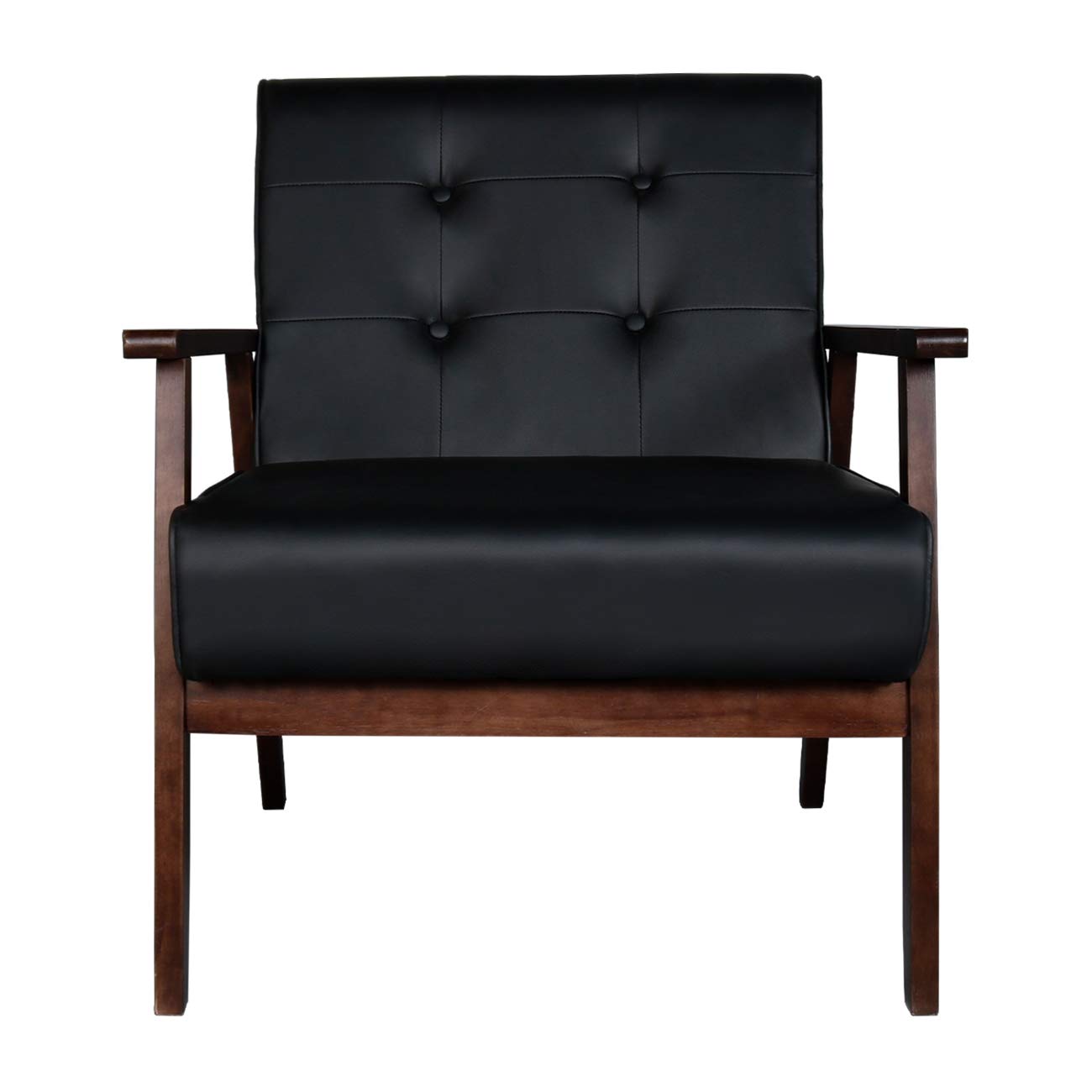 JIASTING Mid-Century Retro Modern Accent Chair Wooden Arm Upholstered Tufted Back Lounge Chairs Seat Size 24.4" 18.3" (Deep) (Square Leg Black)
