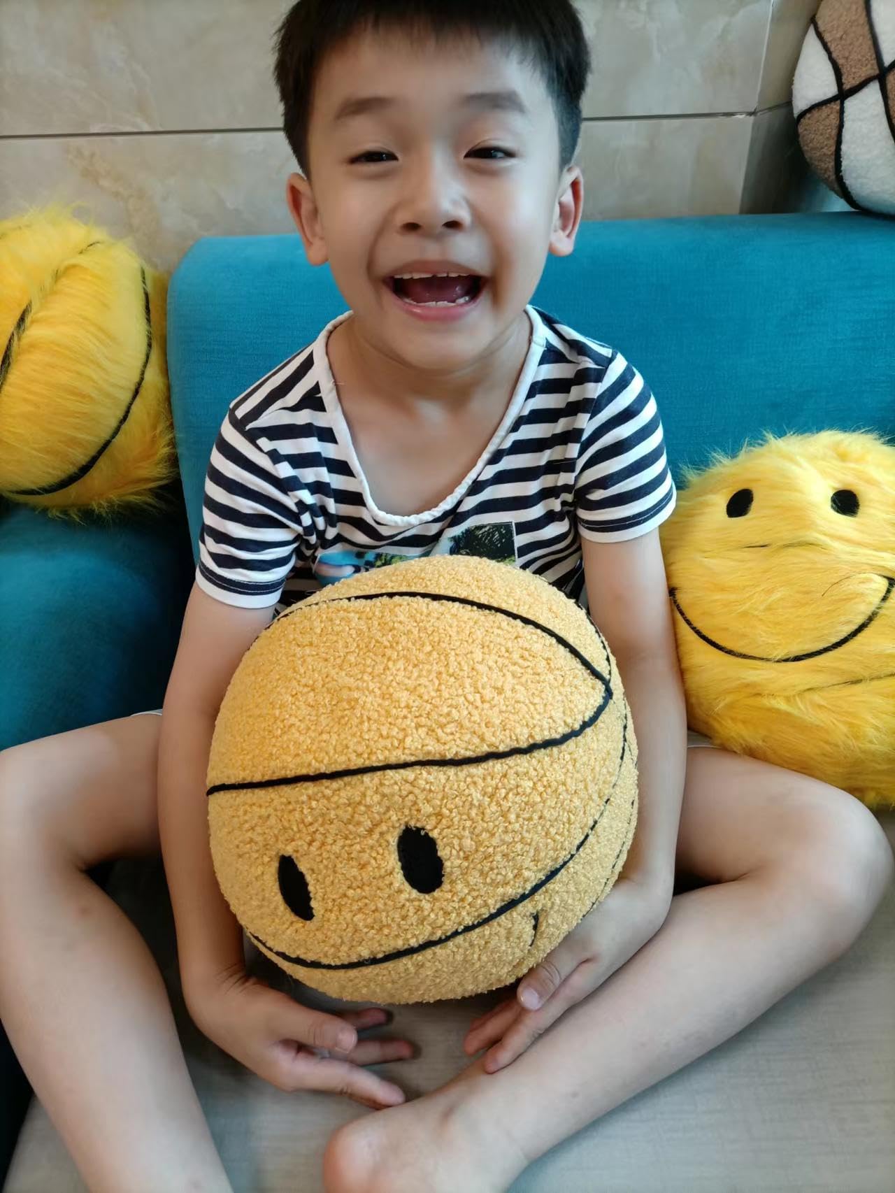 bLwhzfi 11 inch Simple Like-Smile Face Basketball Like-Smile Face Pillow Plush Throw Pillow Gift Home Funny Expression Children's Room Decoration (Cashmere - Yellow)……