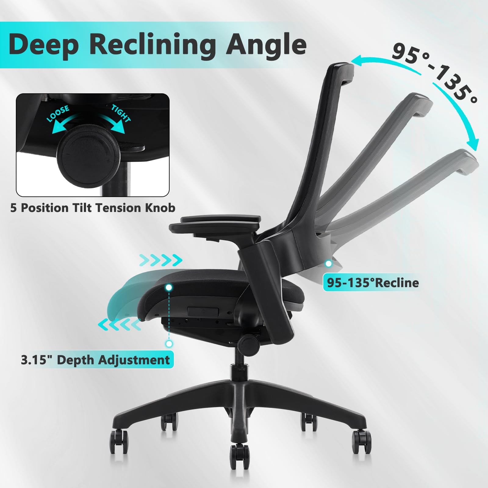 CLATINA Ergonomic High Swivel Executive Chair with Adjustable Height 3D Arm Rest Lumbar Support and Mesh Back for Home Office Black BIFMA Certification No. 5.1