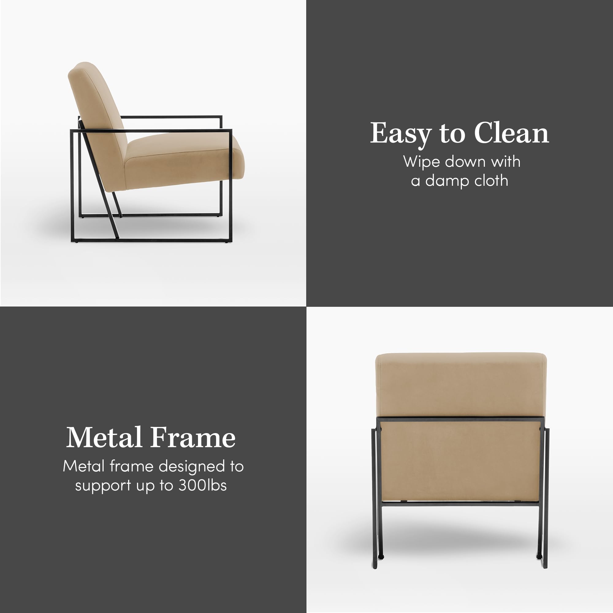 eLuxurySupply Accent Chair - Modern Industrial Slant Armchair with Layered Foam and Metal Frame - Premium High Density Soft Cushion for Supreme Comfort - Easy Assembly 2 Pack