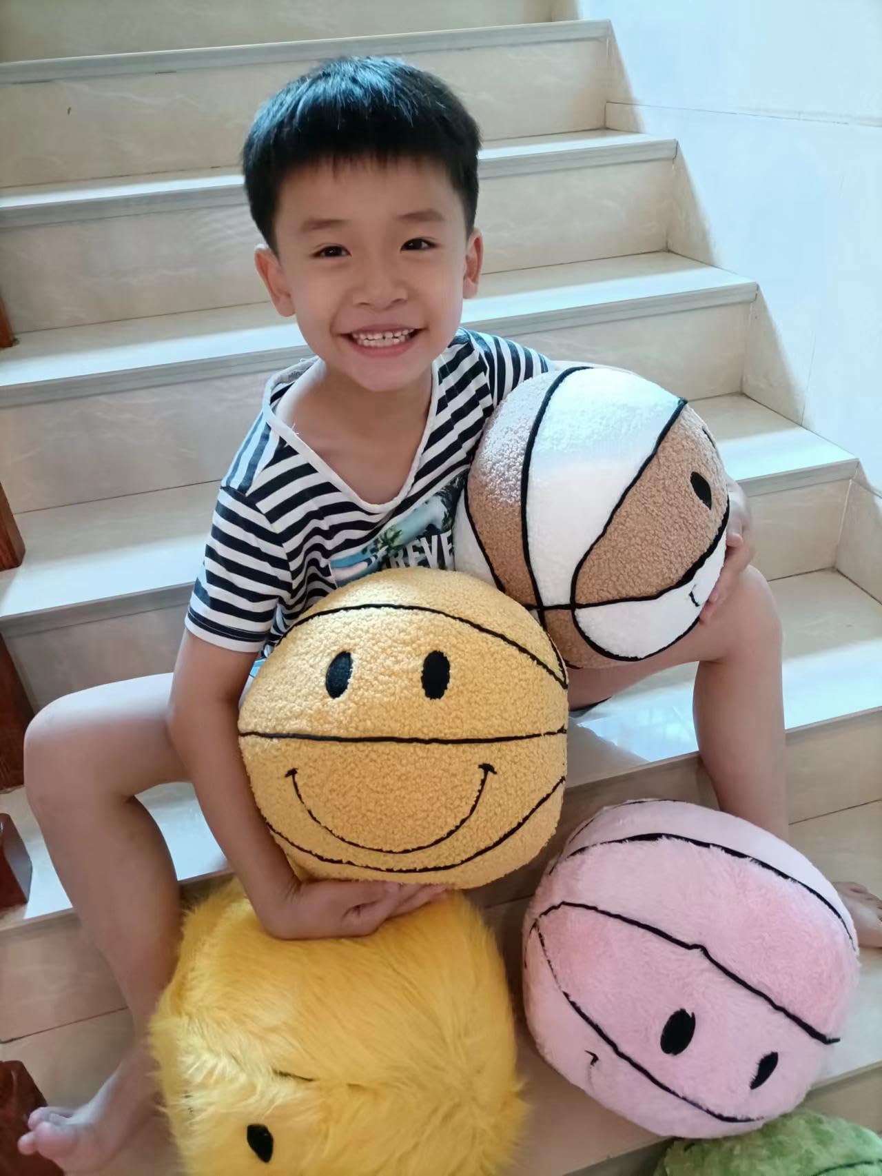 bLwhzfi 11 inch Simple Like-Smile Face Basketball Like-Smile Face Pillow Plush Throw Pillow Gift Home Funny Expression Children's Room Decoration (Cashmere - Yellow)……