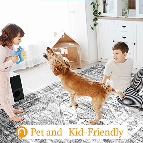 TANVILL Persian Distressed Area Rug 5x7 Machine Washable Rugs for Bedroom, Living Room, Stain Resistant, Non-Slip, Non-Shedding, Grey