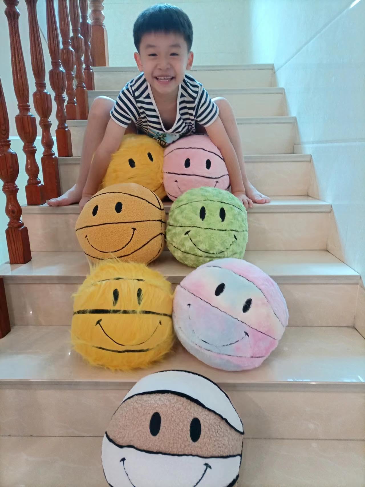 bLwhzfi 11 inch Simple Like-Smile Face Basketball Like-Smile Face Pillow Plush Throw Pillow Gift Home Funny Expression Children's Room Decoration (Cashmere - Yellow)……