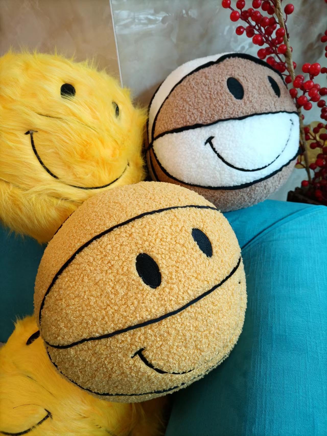 bLwhzfi 11 inch Simple Like-Smile Face Basketball Like-Smile Face Pillow Plush Throw Pillow Gift Home Funny Expression Children's Room Decoration (Cashmere - Yellow)……