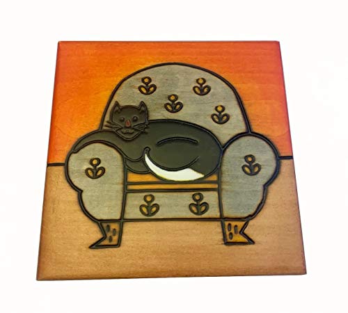 Black Cat on a Chair Wooden Box Polish Handmade Keepsake Black Cat Jewelry Box