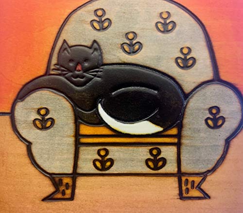 Black Cat on a Chair Wooden Box Polish Handmade Keepsake Black Cat Jewelry Box
