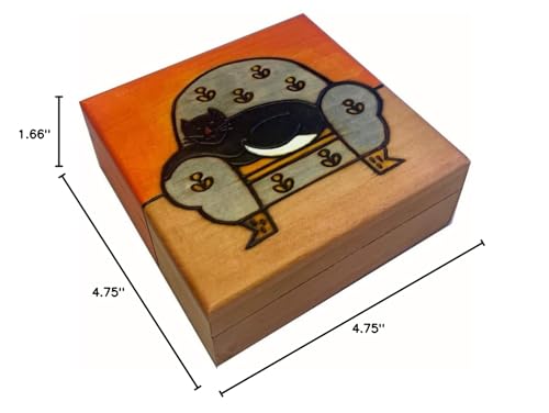 Black Cat on a Chair Wooden Box Polish Handmade Keepsake Black Cat Jewelry Box
