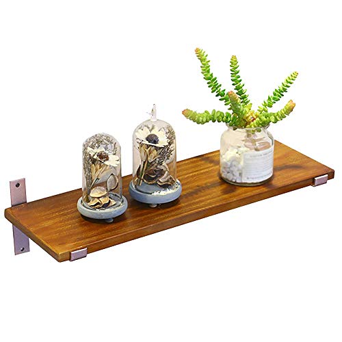 PIBM Stylish Simplicity Shelf Wall Mounted Floating Rack Shelves Retro Solid Wood Iron Art Separator Plate Bookshelf Storage Space Saving Kitchen,19 Sizes, Brown , 60x20x3cm