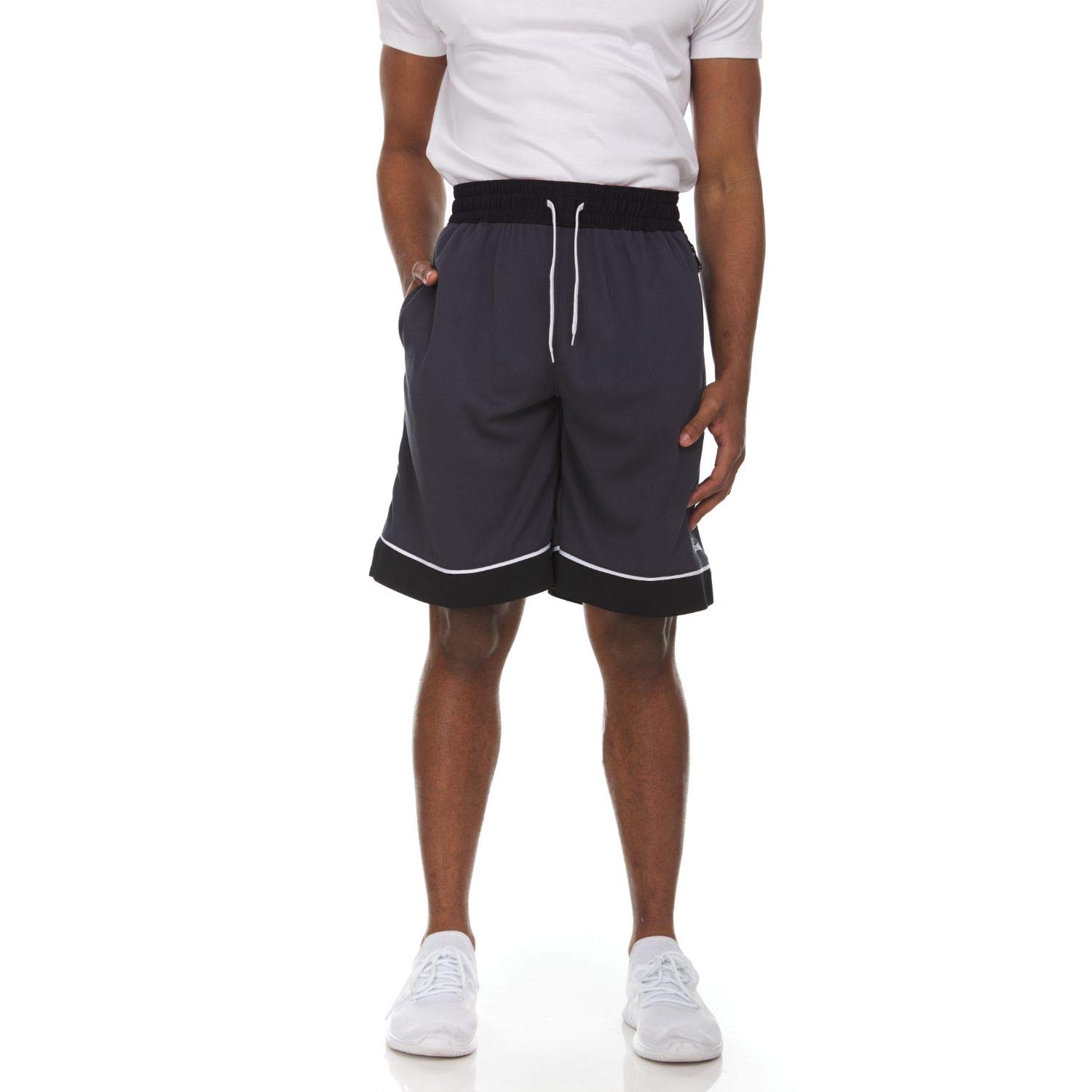 Spalding Mens Heat Performance Basketball Shorts with 10" Inseam, Gravel/Black, S
