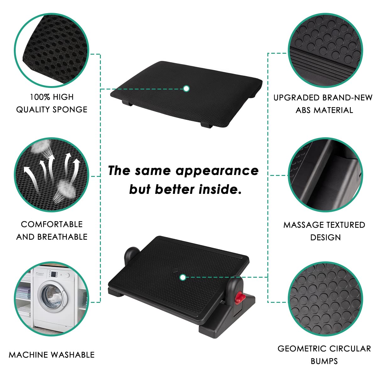 Prodigen Upgrade Adjustable Under Desk Footrest Ergonomic Foot Rest with Removable Sponge Cushion for Home, Office, Four Seasons, Tilt Angle Adjustment Non-Skid Massage Surface Comfort