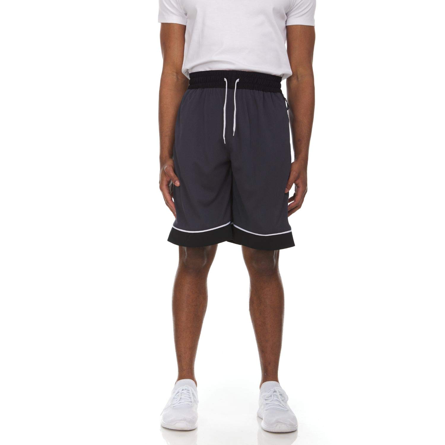 Spalding Mens Heat Performance Basketball Shorts with 10" Inseam, Gravel/Black, S