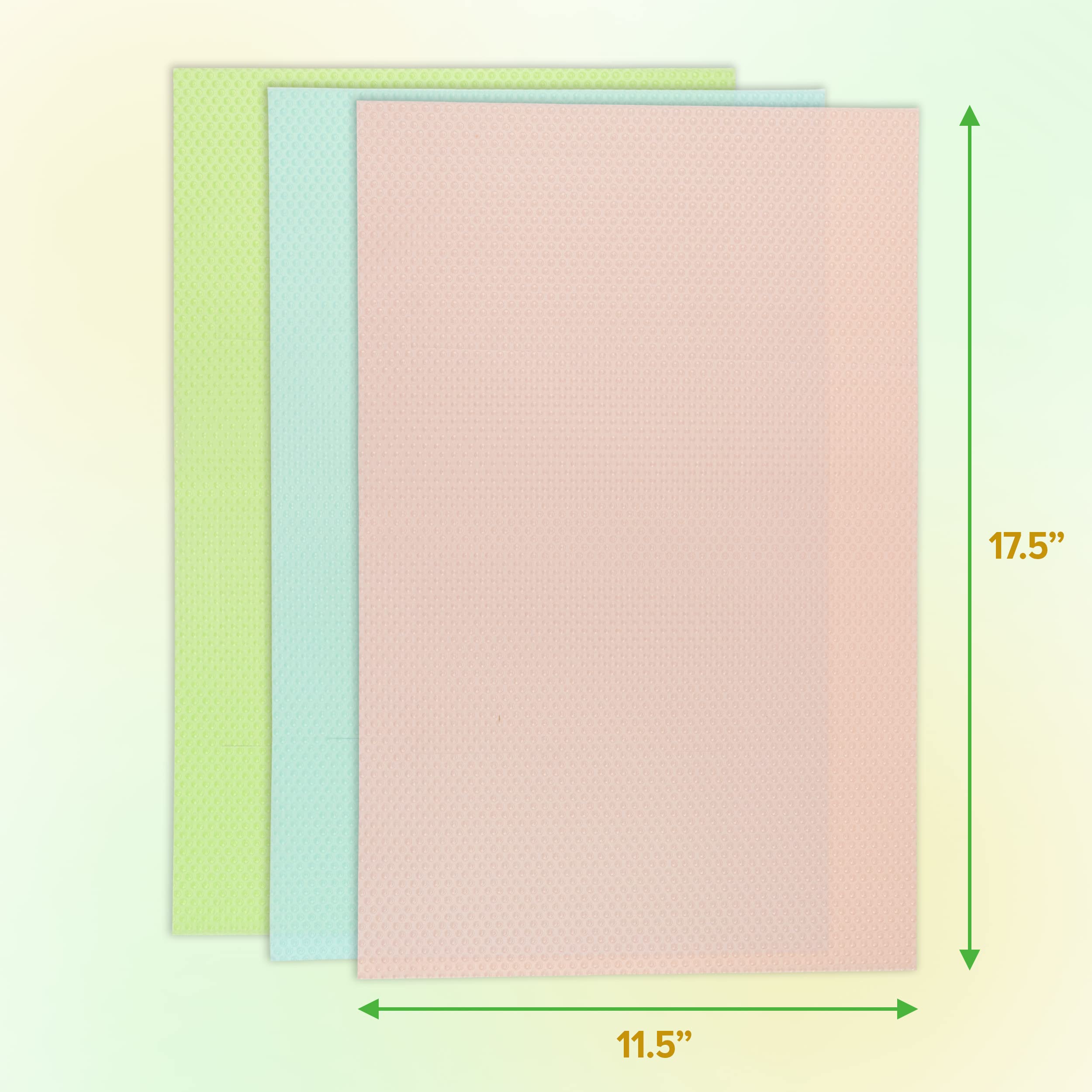 VITCHAL 9 Pcs-17.5''x11.5'' Refrigerator Liners, Drawer Table Mats, Washable Mats Covers Pads, Organization for Top Freezer Glass Shelf Wire Shelving Cupboard Cabinet Drawers [3 Blue+3 Green+3 Pink]