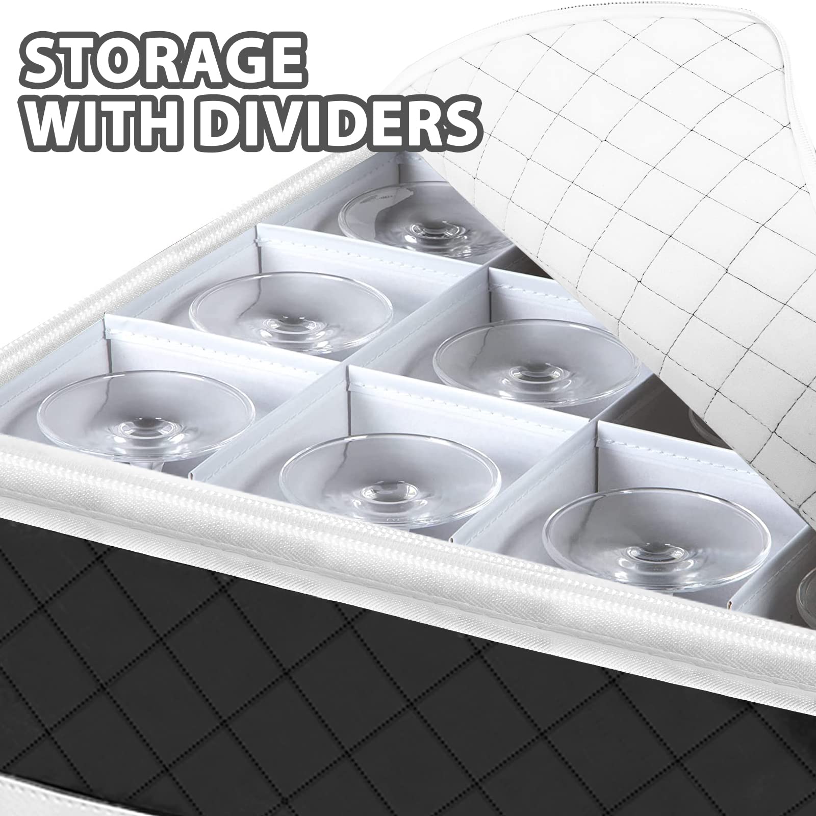 Xmasorme Wine Glass Storage Boxes with Dividers 2 pack, China Storage Containers Chest,Holds 12 Wine Glass or Crystal Glassware with Dividers and Label Window for Moving,Picnic(Black)