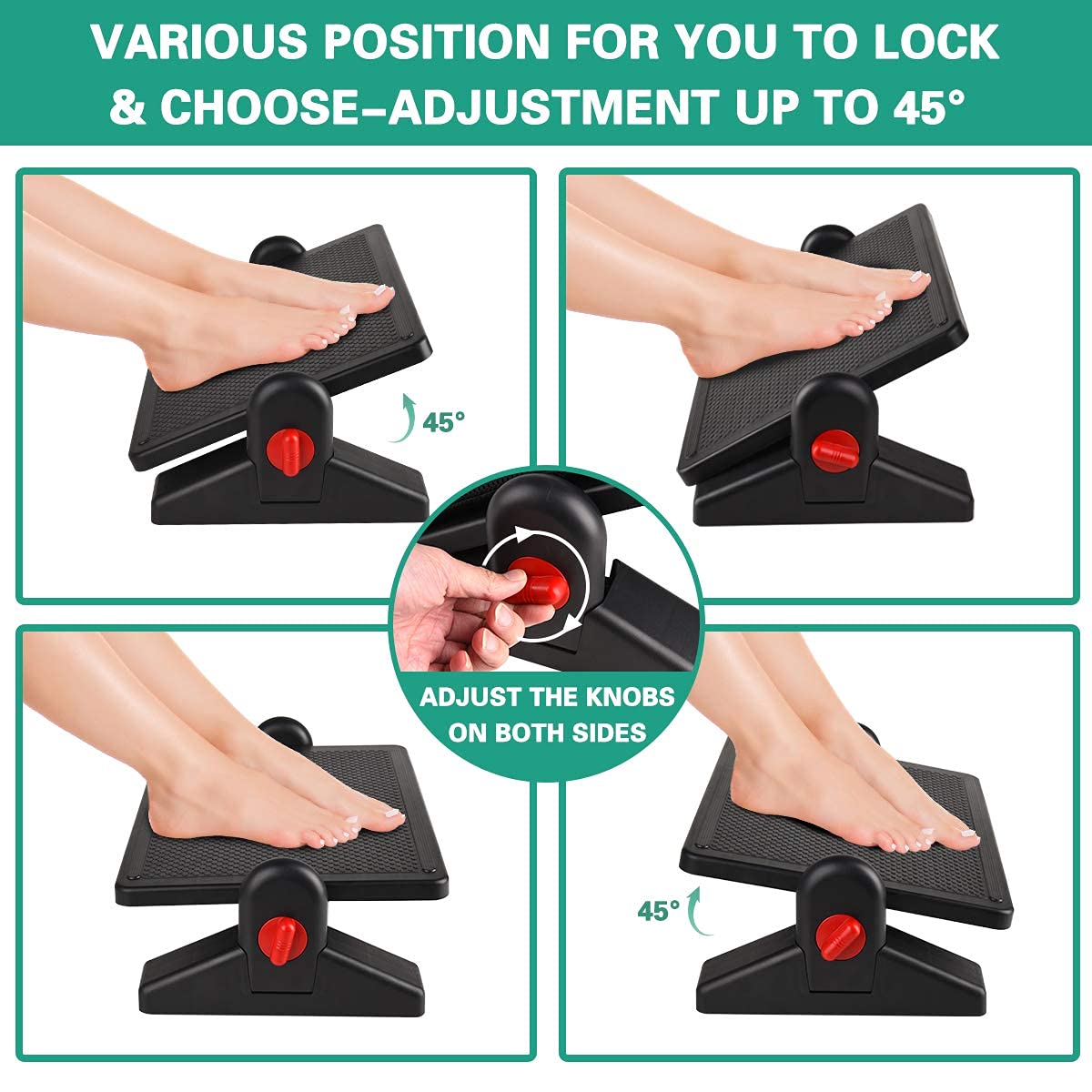 Prodigen Upgrade Adjustable Under Desk Footrest Ergonomic Foot Rest with Removable Sponge Cushion for Home, Office, Four Seasons, Tilt Angle Adjustment Non-Skid Massage Surface Comfort