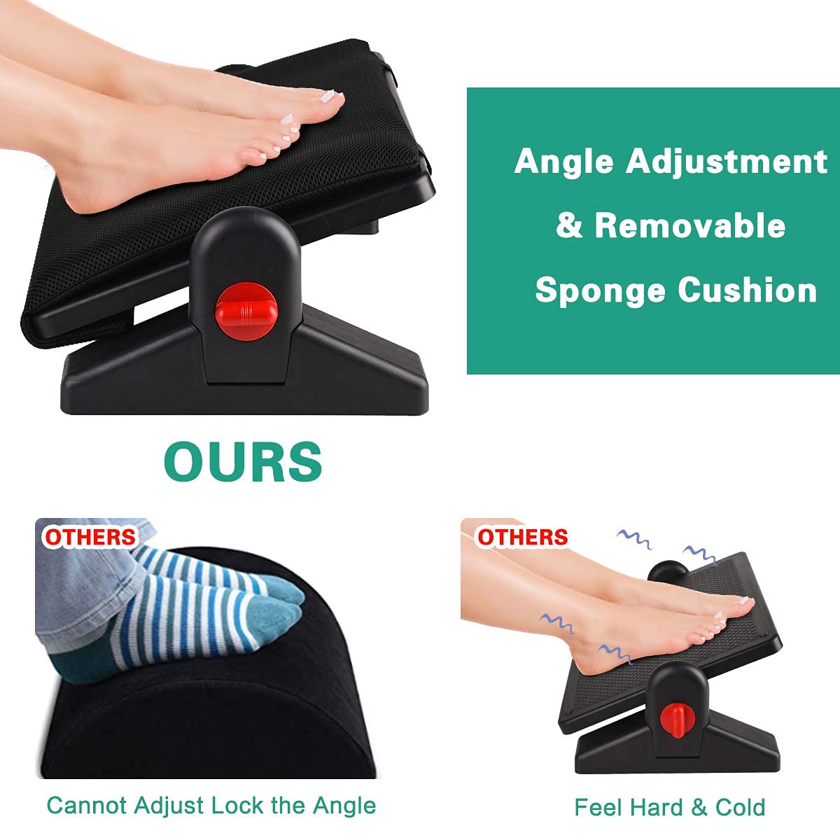 Prodigen Upgrade Adjustable Under Desk Footrest Ergonomic Foot Rest with Removable Sponge Cushion for Home, Office, Four Seasons, Tilt Angle Adjustment Non-Skid Massage Surface Comfort