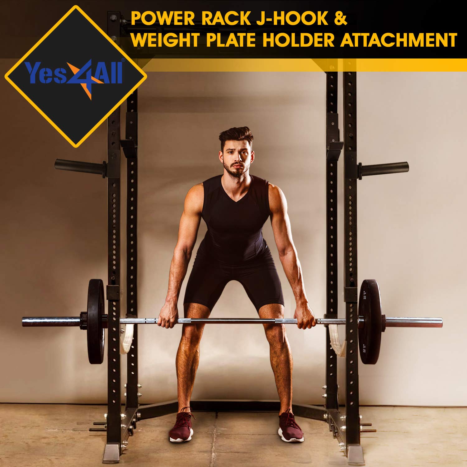 Yes4All Power Rack J-Hooks 2x2 + Weight Holder Attachment 2x2
