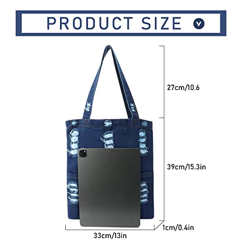 LUI SUI Denim Hobo Tote Bags for Women Retro Jean Shoulder Bag Large Lightweight Casual Canvas Bag