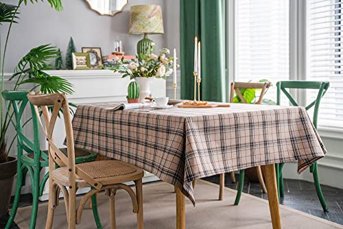 Neelvin Rustic Rectangle Plaid Thick Tablecloth Cotton Linen Table Linens Tablecloths Waterproof Wrinkle Free Table Cover for Kitchen Dinning,55"x87",6-8 Seats