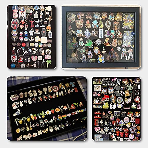 Pursuestar Black Dustproof Pin Display Case Shadow Box Frame with Hooks for Military Medal Jewelry Pin Badge Rings Necklaces Bracelets- 11x8 Inch