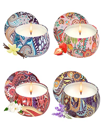 Scented Candles Gifts for Women, Primevolve Home Scented Aromatherapy Candles Set, Strongly Fragrance Essential Oils for Stress Relief, Jar Candles, 100% Soy Wax, 4x4.4oz