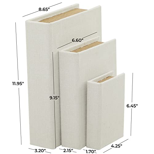 Deco 79 Modern Linen Rectangle Box, Set of 3 12", 9", 6"H, White