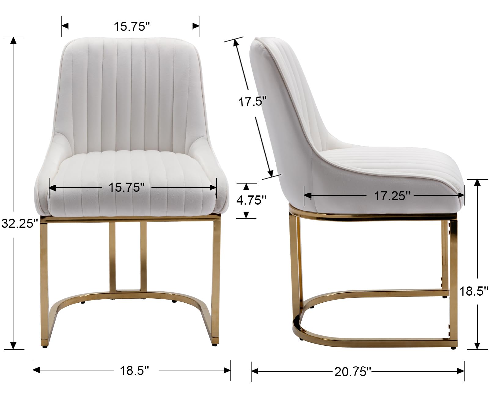 EALSON Velvet Upholstered Dining Chairs Set of 2 Modern Accent Dining Room Chairs with Gold Metal Base Comfy Padded Kitchen Chairs Armless Side Chairs for Kitchen Dining Room, Cream