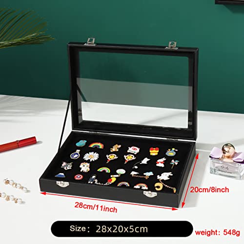 Pursuestar Black Dustproof Pin Display Case Shadow Box Frame with Hooks for Military Medal Jewelry Pin Badge Rings Necklaces Bracelets- 11x8 Inch