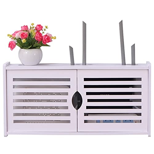 Router Shelf Wall-Mounted Double-Door Set-top Box Rack Multimedia Switch Cabinet Floating Flower Rack Free Punch Decorative Box (Color : White, Size : 48x12x24cm)