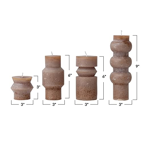 Creative Co-Op Unscented Totem Pillar, Cappuccino Candles, 3" L x 3" W x 9" H, Brown