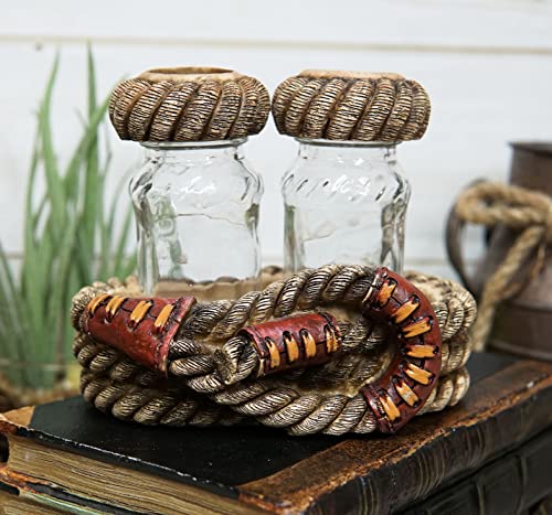Set Of 1 Cowboy Braided Lasso Ropes Salt And Pepper Shakers W/Holder Set