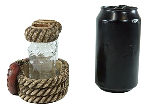 Set Of 1 Cowboy Braided Lasso Ropes Salt And Pepper Shakers W/Holder Set
