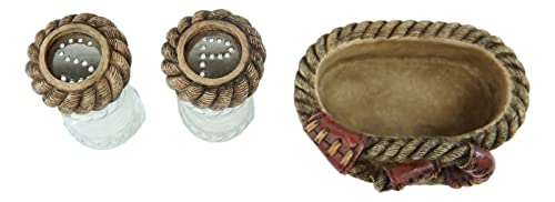 Set Of 1 Cowboy Braided Lasso Ropes Salt And Pepper Shakers W/Holder Set