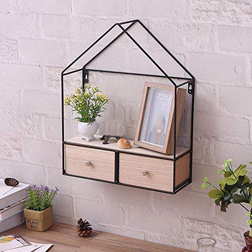 PIBM Stylish Simplicity Shelf Wall Mounted Floating Rack Shelves Triangle House Iron Art Solid Wood Drawer Multifunction,2 Sizes, a , 25X12X35CM
