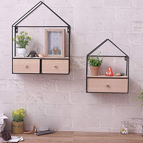 PIBM Stylish Simplicity Shelf Wall Mounted Floating Rack Shelves Triangle House Iron Art Solid Wood Drawer Multifunction,2 Sizes, a , 25X12X35CM