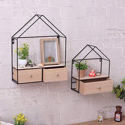 PIBM Stylish Simplicity Shelf Wall Mounted Floating Rack Shelves Triangle House Iron Art Solid Wood Drawer Multifunction,2 Sizes, a , 25X12X35CM
