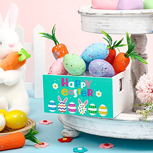 Bucherry Easter Mini Wooden Crate Set Easter Tiered Tray Decor Farm Fresh Eggs Wooden Basket with Easter Eggs and Carrots Easter Table Decor for Spring Kitchen Home Decor (Egg Style)