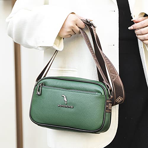 JQWSVE Small Crossbody Bags for Women Genuine Leather Camera Bag Purse Trendy Camera Shoulder Handbag with Wide Guitar Strap