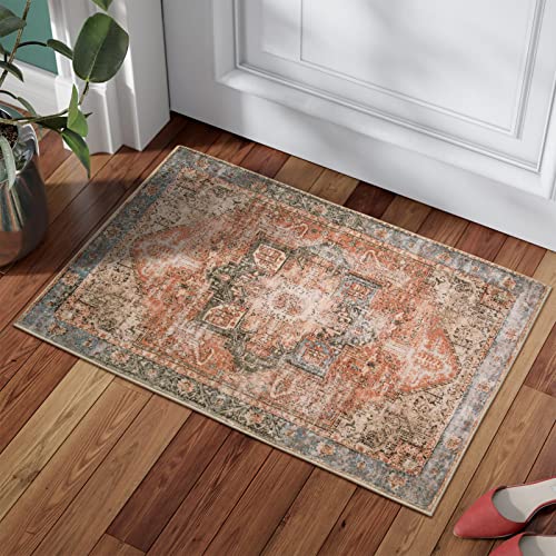 Sungea Indoor Door Mat 2'x3', Machine Washable Entryway Rug with Non-Slip Backing, Soft Distressed Persian Vintage Small Rugs Carpet for Entrance Bathroom Kitchen Bedroom