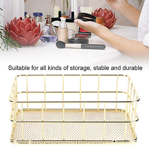 Wire Mesh Basket, Golden Desktop Metal Storage Basket Iron Grid Storage Tray Net Basket Storage Bins for Home Cosmetic Stationery (17x12x6cm)
