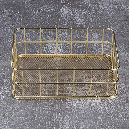 Wire Mesh Basket, Golden Desktop Metal Storage Basket Iron Grid Storage Tray Net Basket Storage Bins for Home Cosmetic Stationery (17x12x6cm)
