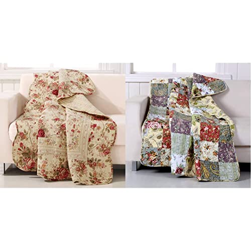 Greenland Home Antique Rose Throw Blanket, Full, Ecru & Blooming Prairie Throw Blanket, Full, Multi