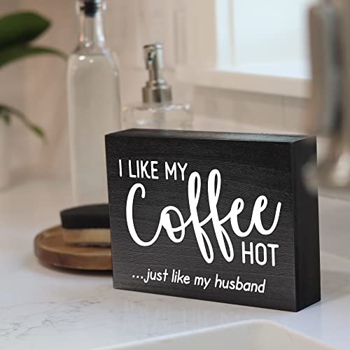 Coffee Bar Decor Farmhouse Coffee Sign for Coffee Bar Signs Decor - I Like My Coffee Hot Like My Husband Sign for Coffee Decor for Coffee Bar