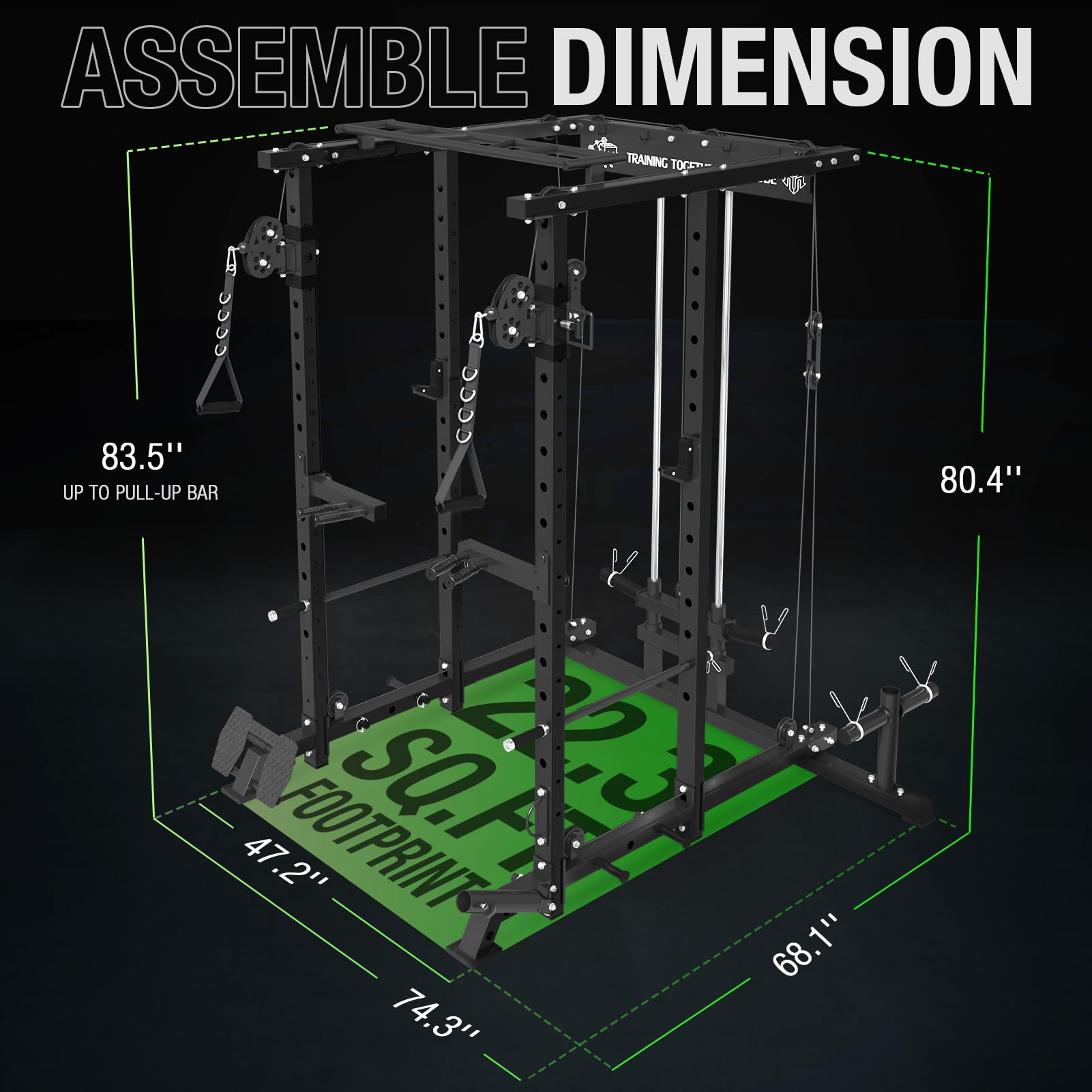 Mikolo Power Cage, 1500lbs Power Rack with LAT PullDown and Cable Crossover System, Squat Rack with Pulley System, Weight Cage for Home Gym with Training Attachments(BLACK)