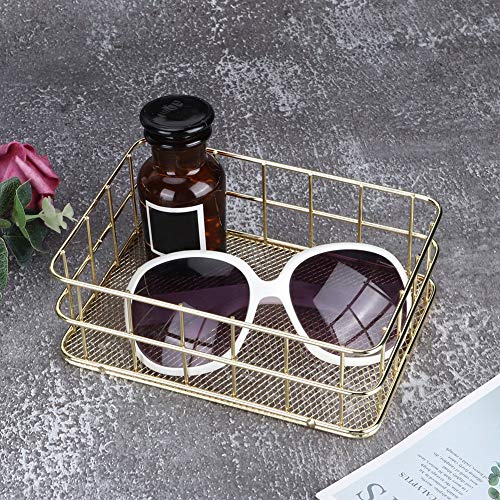 Wire Mesh Basket, Golden Desktop Metal Storage Basket Iron Grid Storage Tray Net Basket Storage Bins for Home Cosmetic Stationery (17x12x6cm)