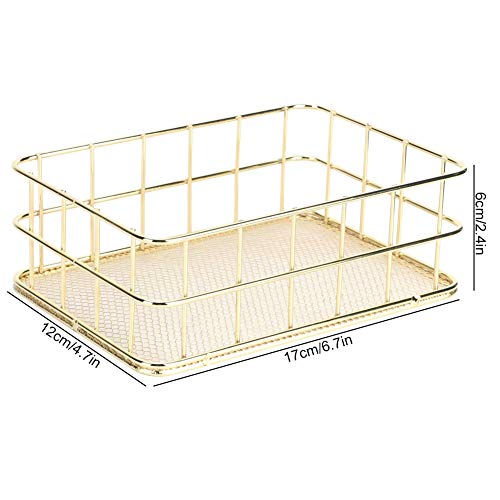 Wire Mesh Basket, Golden Desktop Metal Storage Basket Iron Grid Storage Tray Net Basket Storage Bins for Home Cosmetic Stationery (17x12x6cm)