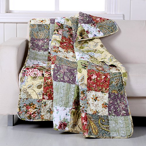 Greenland Home Antique Rose Throw Blanket, Full, Ecru & Blooming Prairie Throw Blanket, Full, Multi