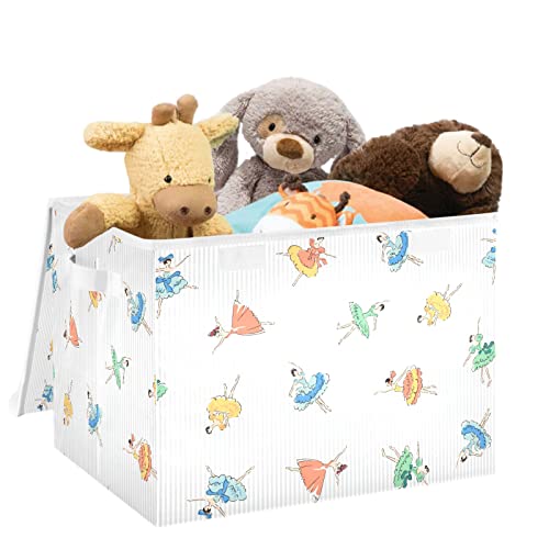 DOMIKING Ballerina Girl Toy Storage Trunk with Lid Collapsible Storage Box Organizer with Handles for Clothes Toy Gift Storage